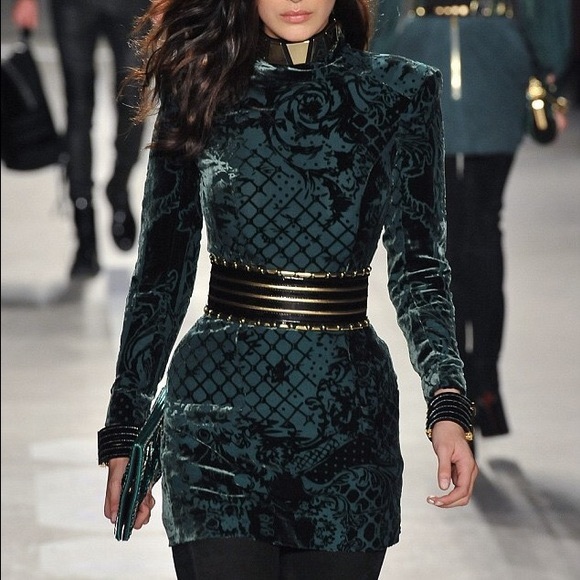 Balmain | Dresses | Nwt Green Velvet Balmain Mini Dress | Poshmark
